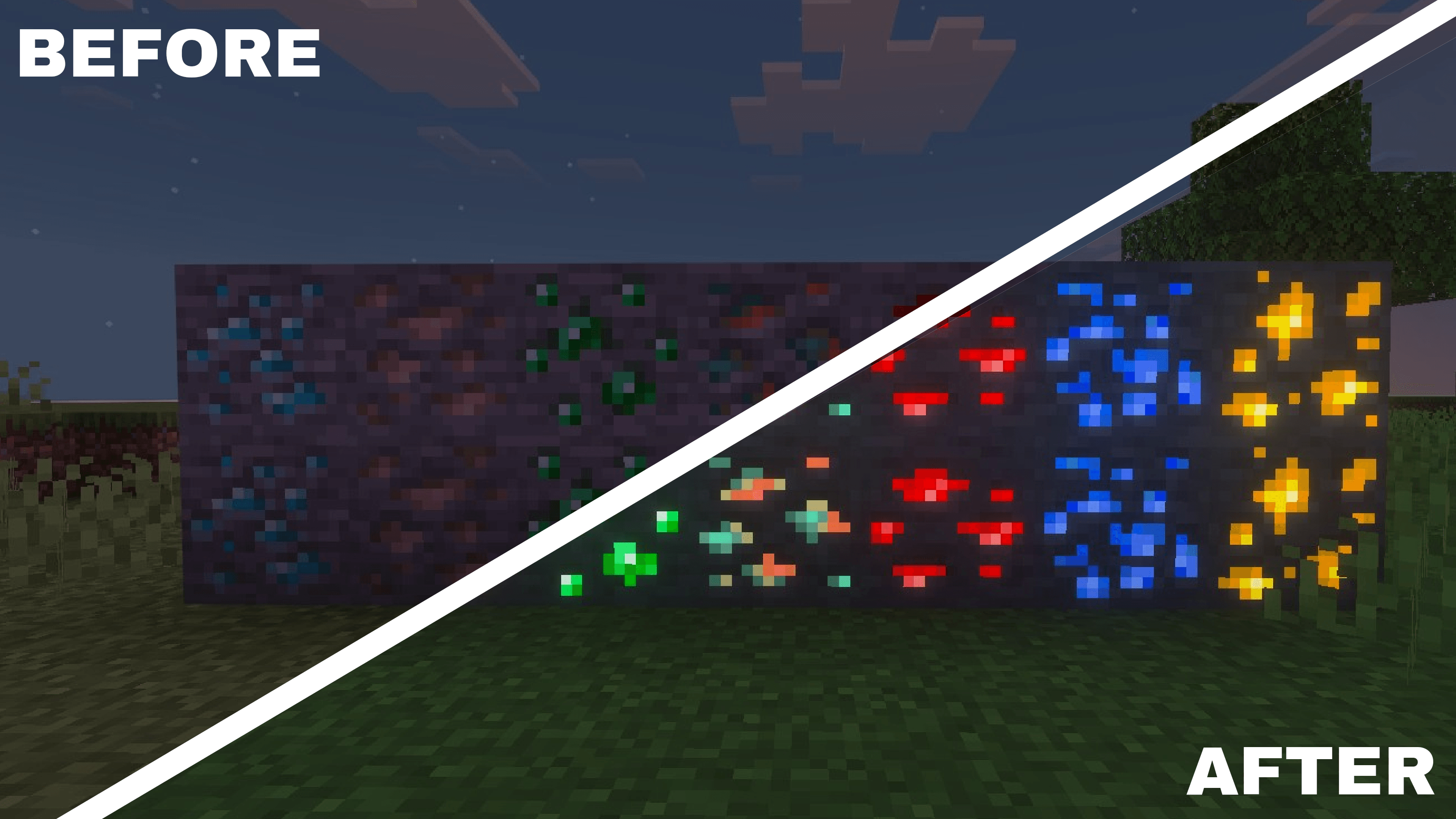Glowing Ores Texture Pack (26.x, 1.21) – MCPE/Bedrock | ModLB