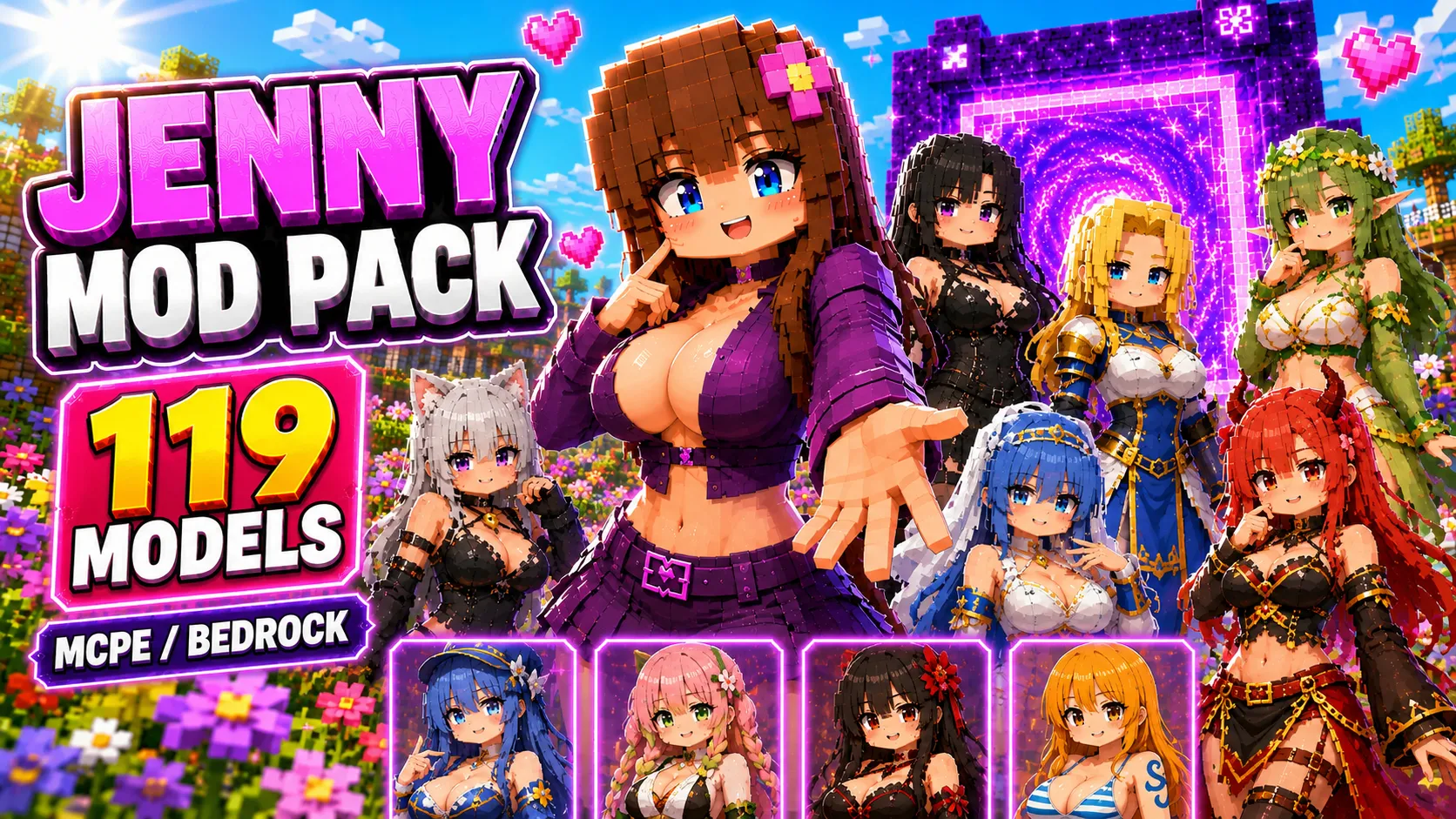 Jenny Mod PE Character Pack 2026 — 119 Bedrock Models | ModLB